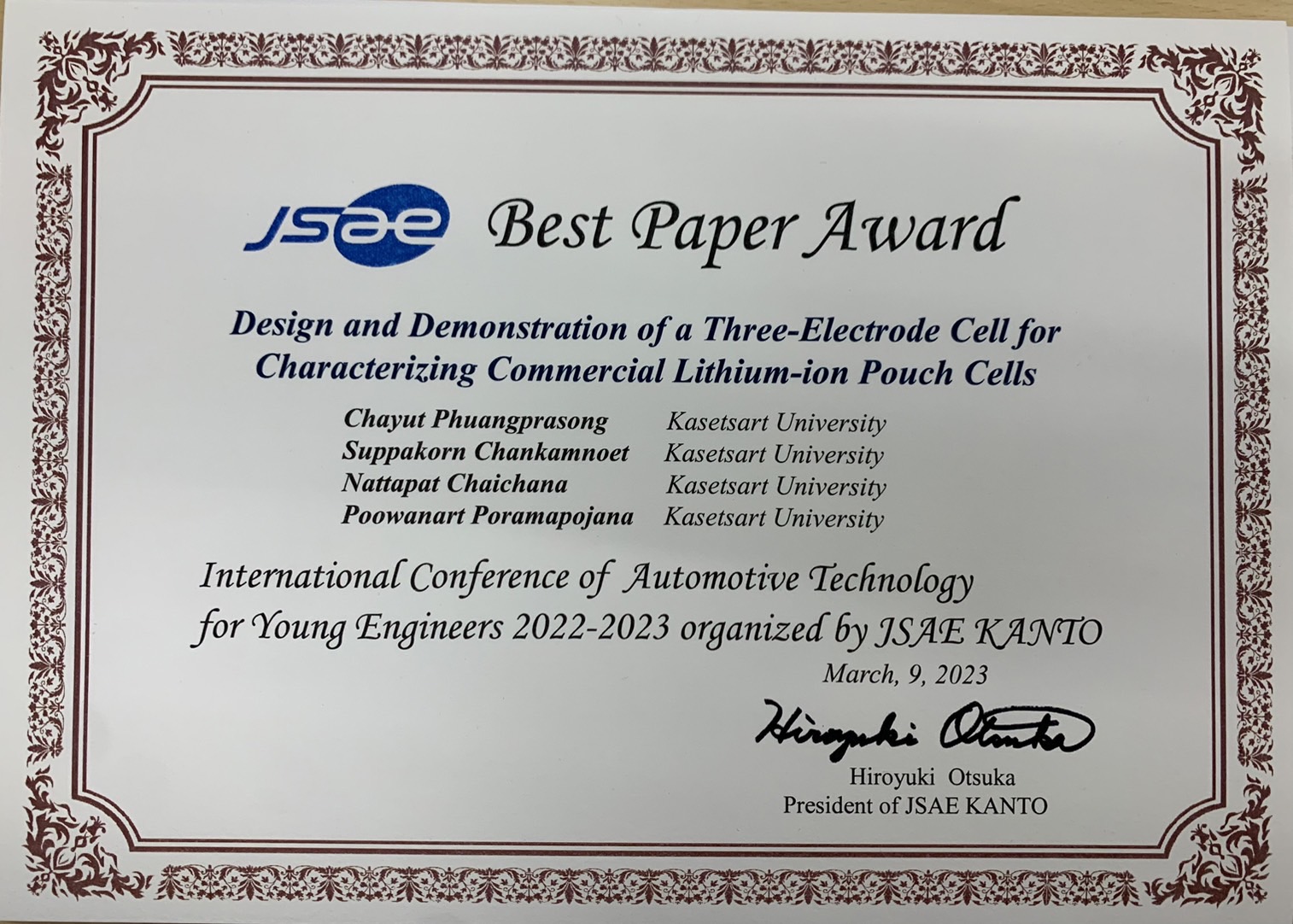 Mechanical Engineering students received the Best Paper Award ...
